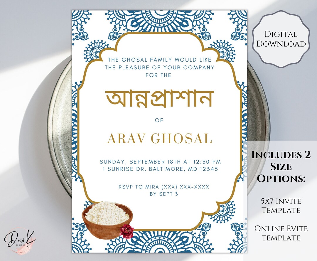 Annaprashan Invitation Template First Rice Ceremony Blue - Etsy