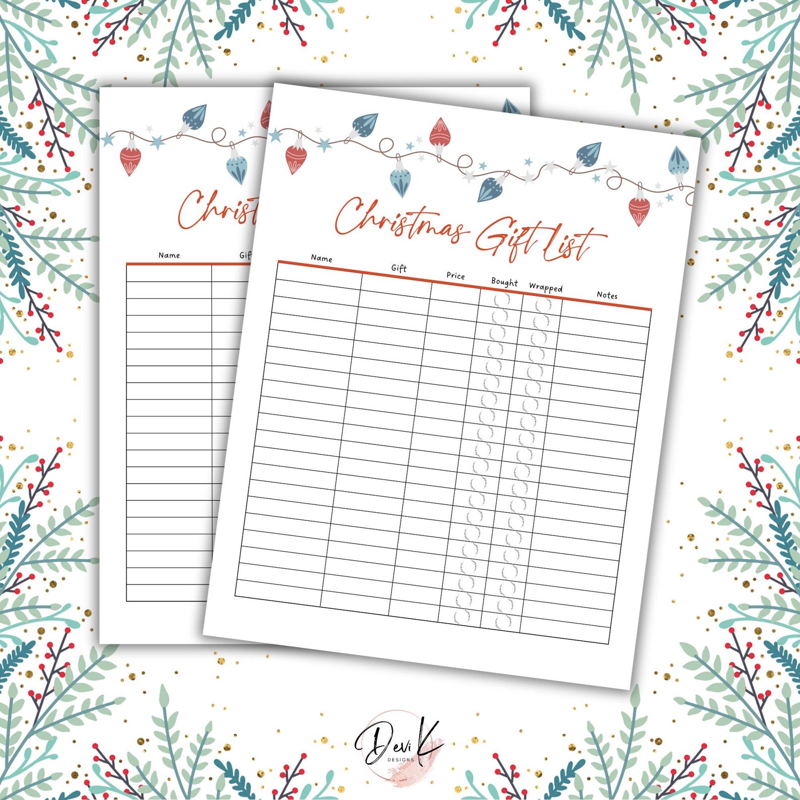 Christmas Gift List Printable, Holiday Gift Planning List, Christmas ...