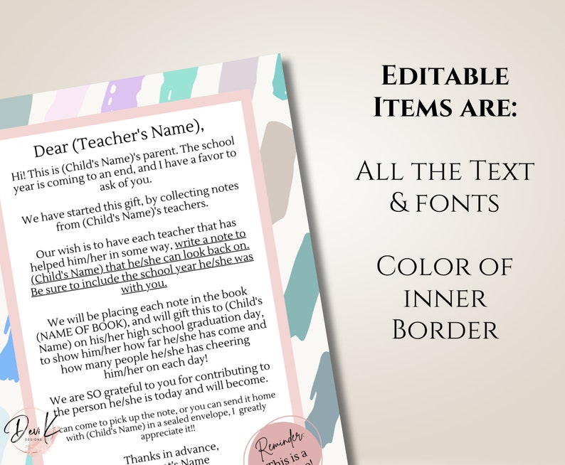 EDITABLE Graduation Book Letters From Teachers Printable Template ...