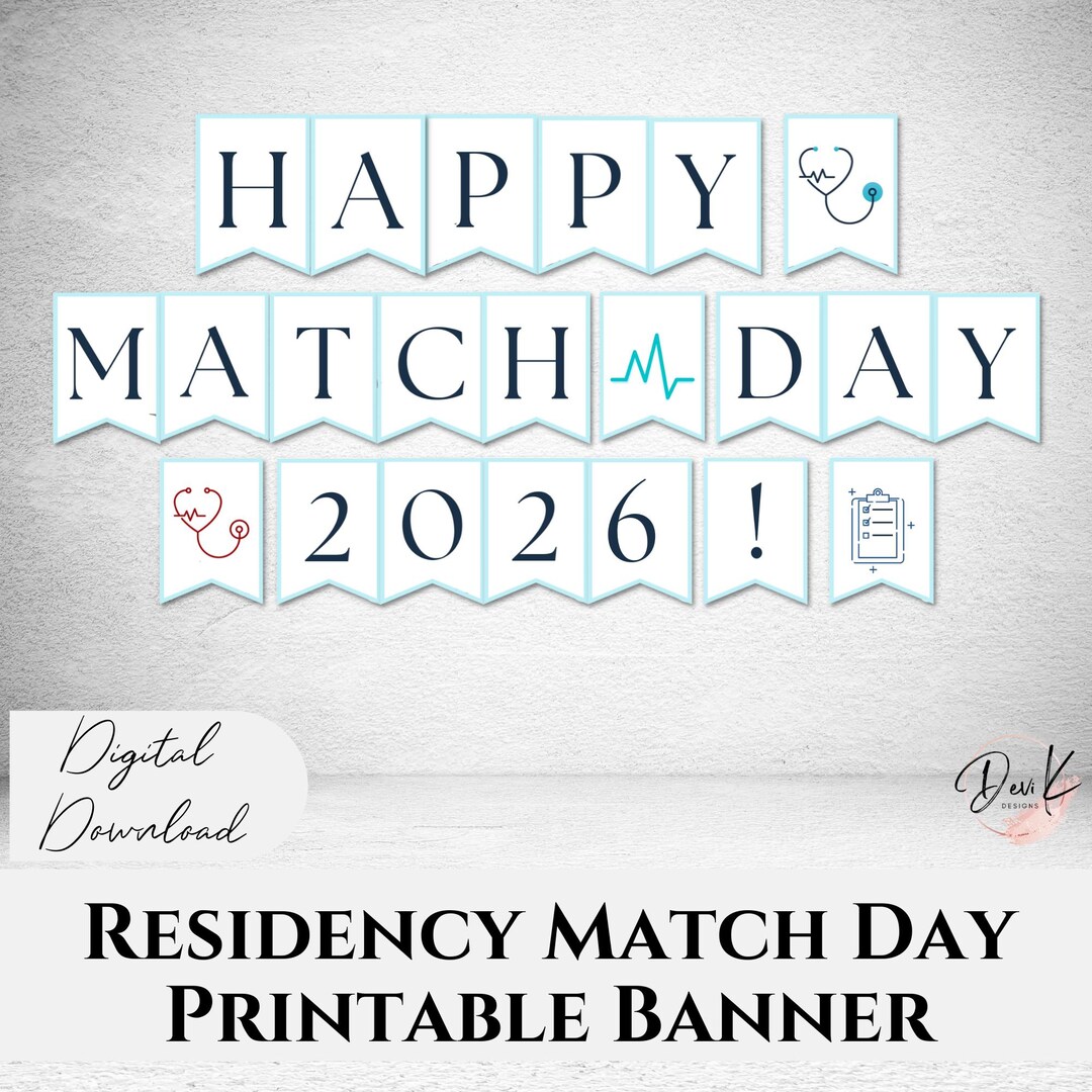 Happy Match Day 2026 Printable Banner, Blue, Residency Match Day ...