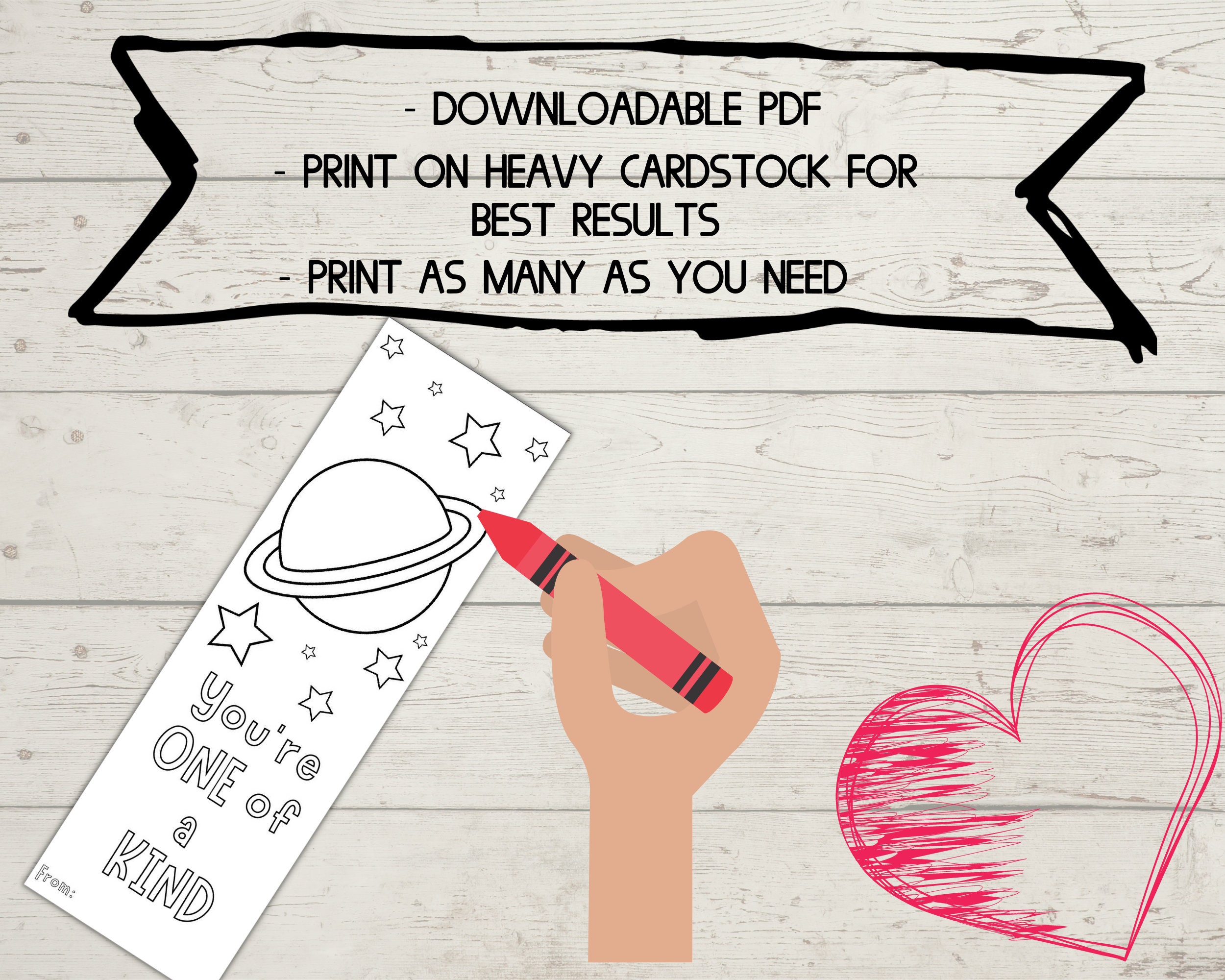 Printable Space Valentines Day Coloring Bookmarks Set of 5 - Etsy