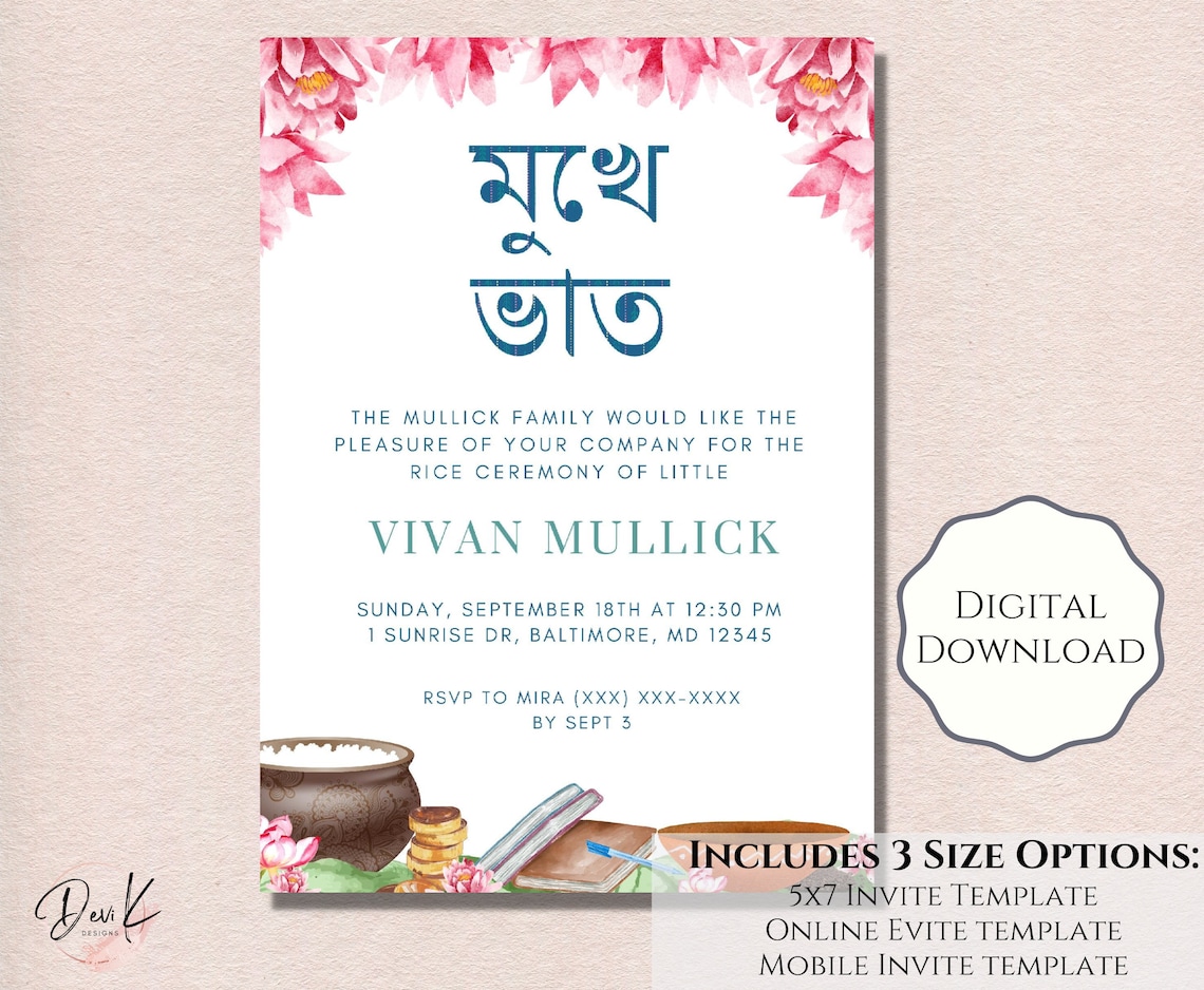 First Rice Ceremony Annaprashan Invitation Template - Etsy