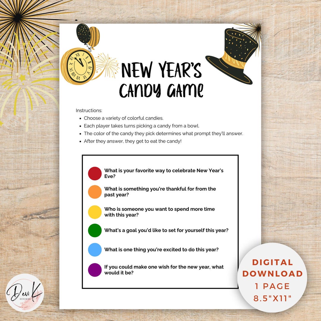 New Year's Eve Candy Game Printable, New Year's Game for Family, New ...