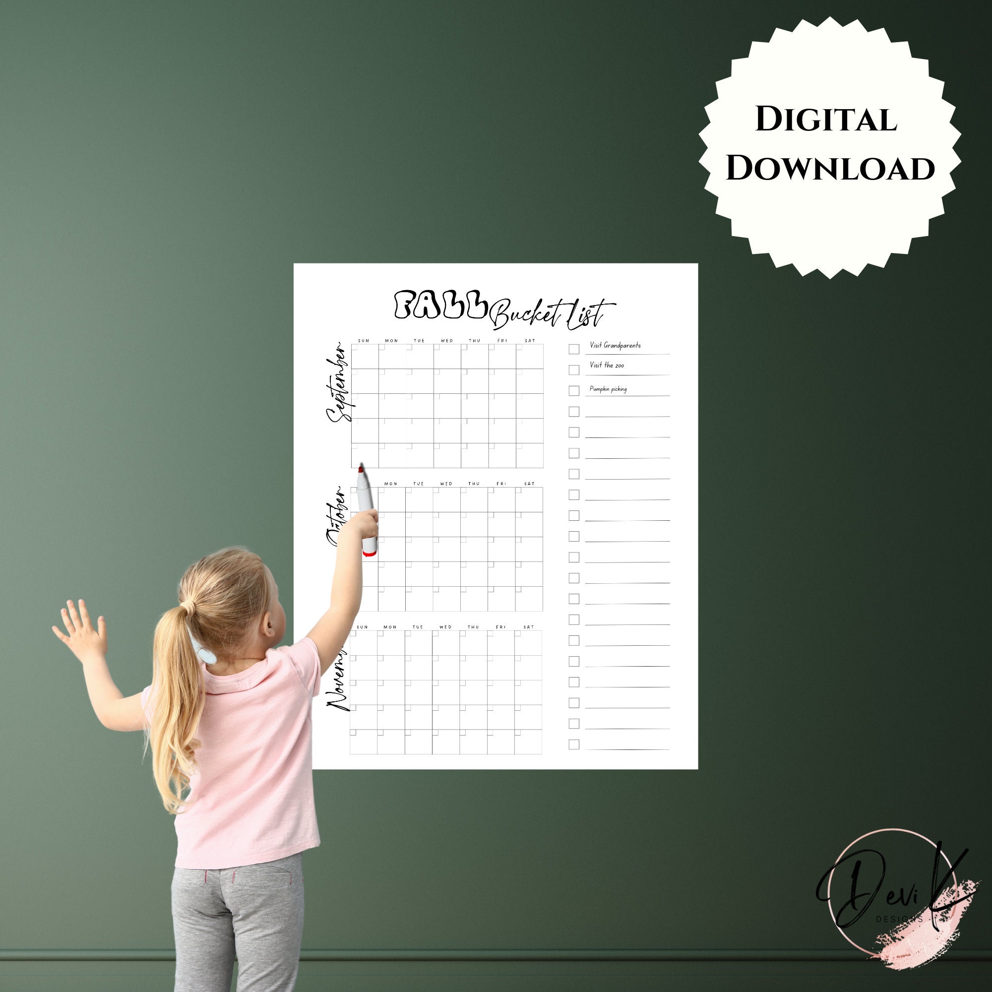 Fall Season Undated Bucket List Calendar Poster Minimalist - Etsy