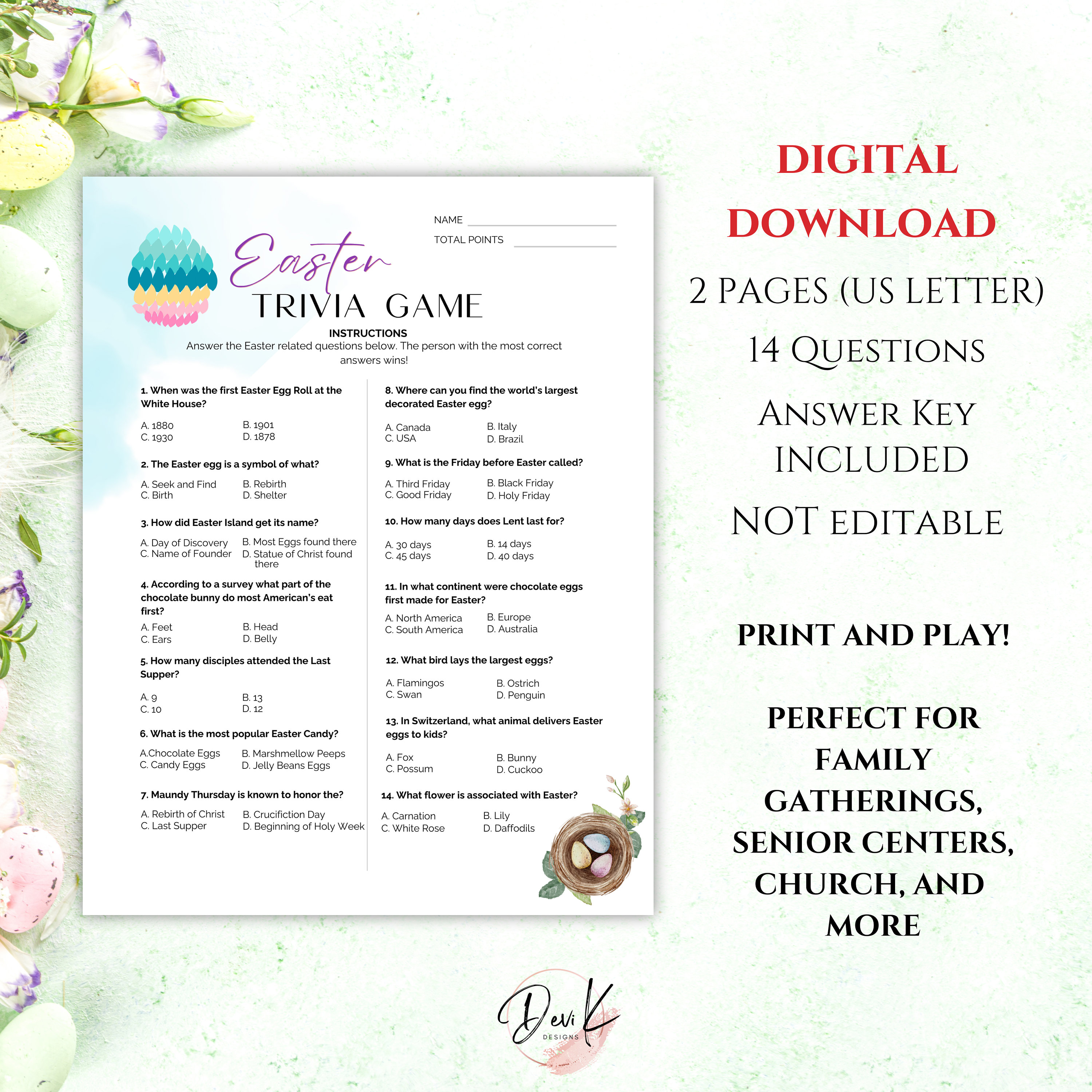 Easter Trivia Game Printable, Group Party Game, Easter Game Night ...