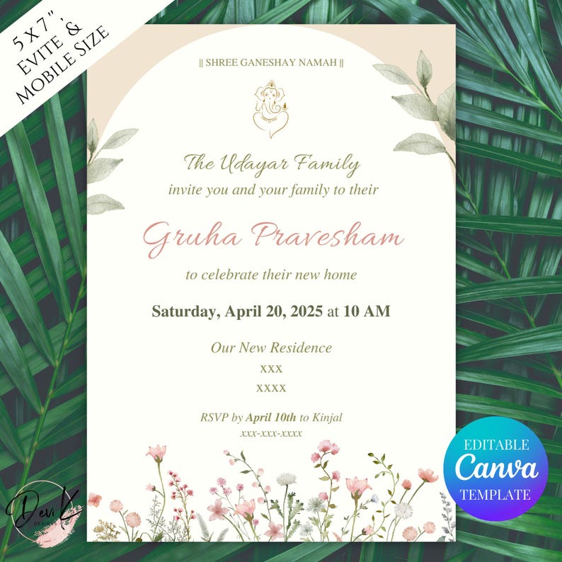 Wildflower Gruha Pravesham Editable Invitation Template, Griha Pravesh ...