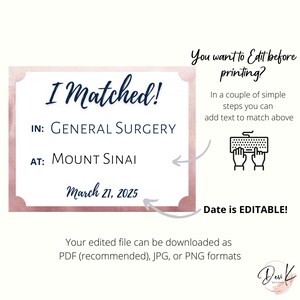 Residency Match Day 2025 Bundle, "i Matched" Editable Printable Signs, Match Day Wine Labels ...