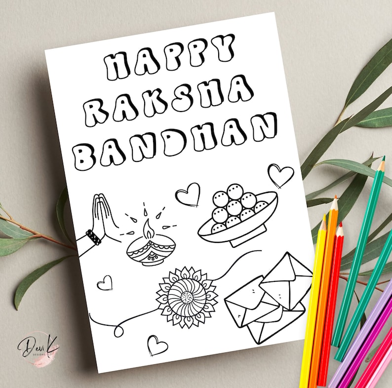 Printable Raksha Bandhan Coloring Card Kids Rakhi Card Rakhi - Etsy