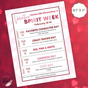 Valentine Spirit Week Flyer Template, Editable, Printable, Februrary ...
