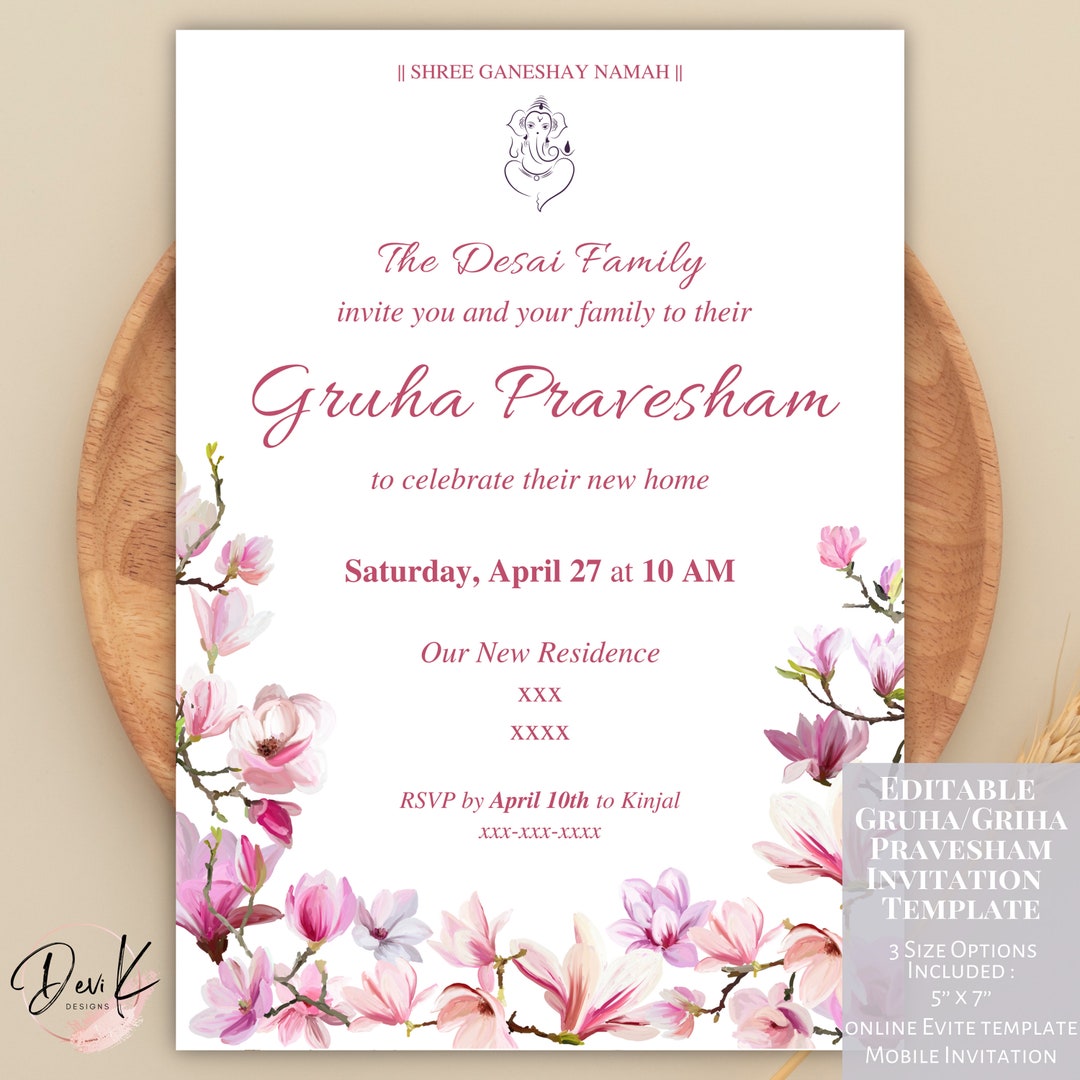 Gruha Pravesham Editable Invitation Template, Griha Pravesh Invitation ...