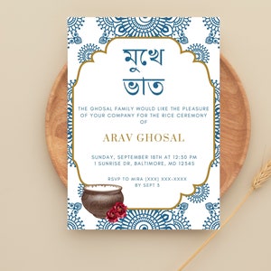 Mukhe Bhat Annaprashan Invitation Template, First Rice Ceremony, Blue ...