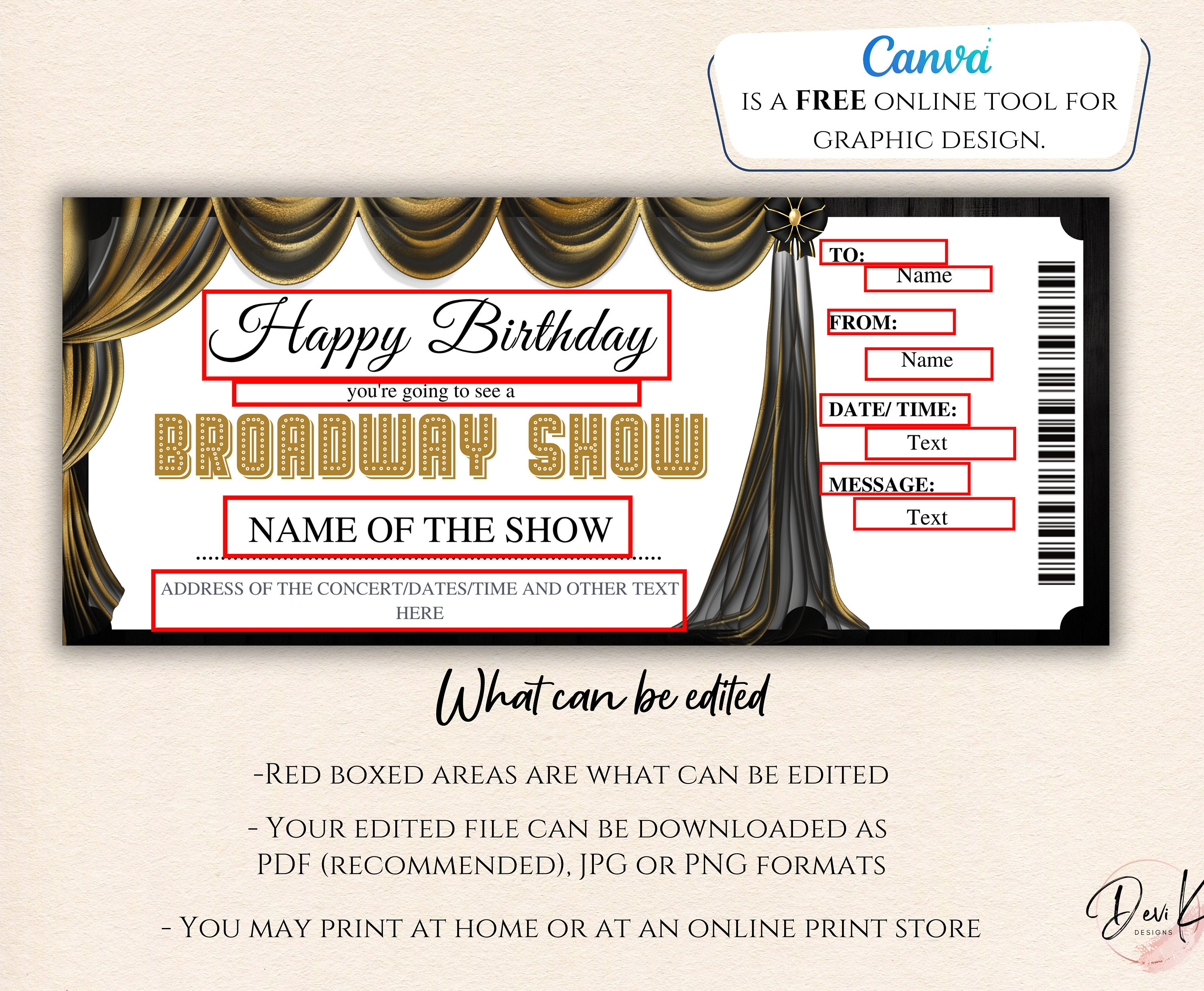 Editable Broadway Gift Ticket, Broadway Ticket, Musical Tickets, Ticket ...