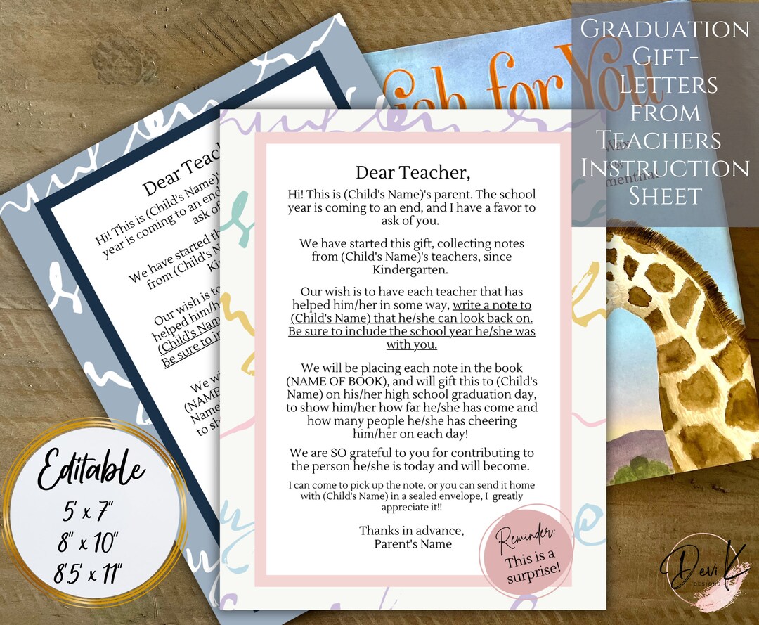 EDITABLE Graduation Book Letters From Teachers Printable Template ...