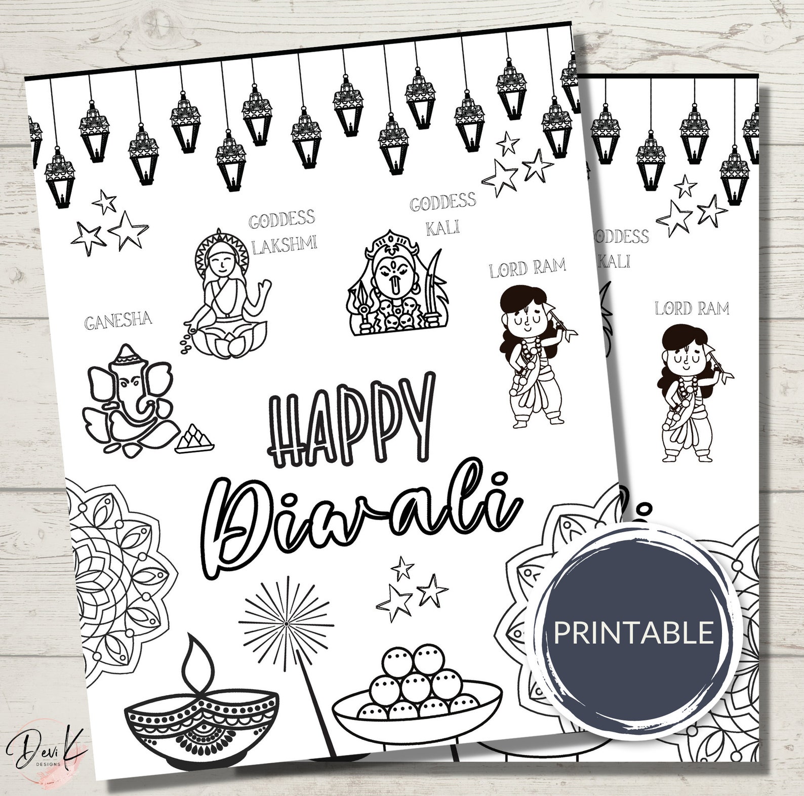 Diwali Coloring Page for Kids Diwali for Children Diwali - Etsy