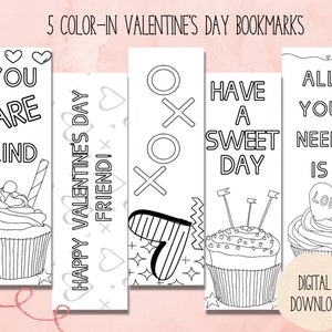 Printable Valentines Day Coloring Bookmarks, Set of 5, Kindergarten ...