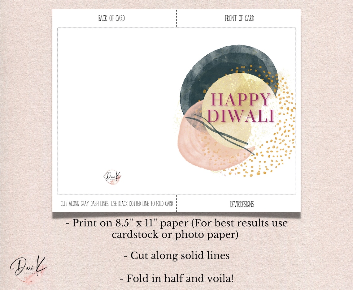 Printable Happy Diwali Card, Modern Deepavali Card, Diwali Wishes ...