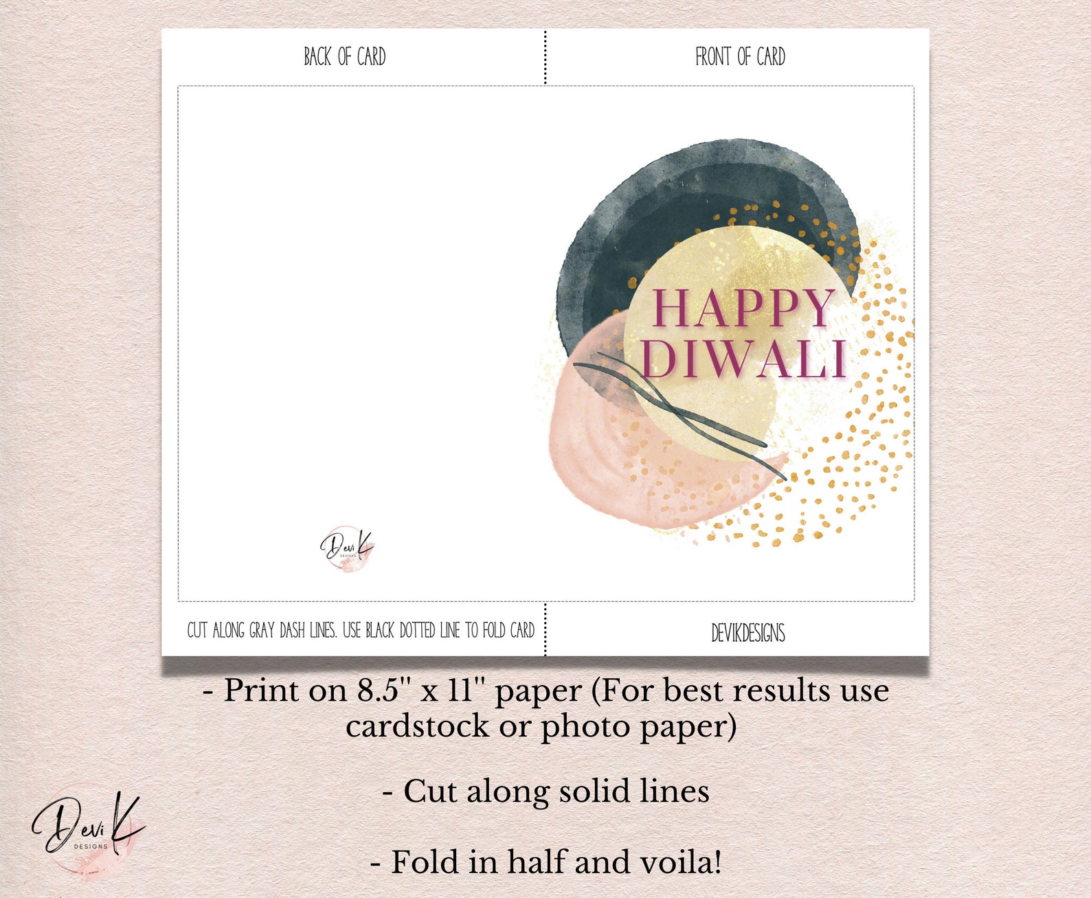 Printable Happy Diwali Card, Modern Deepavali Card, Diwali Wishes ...