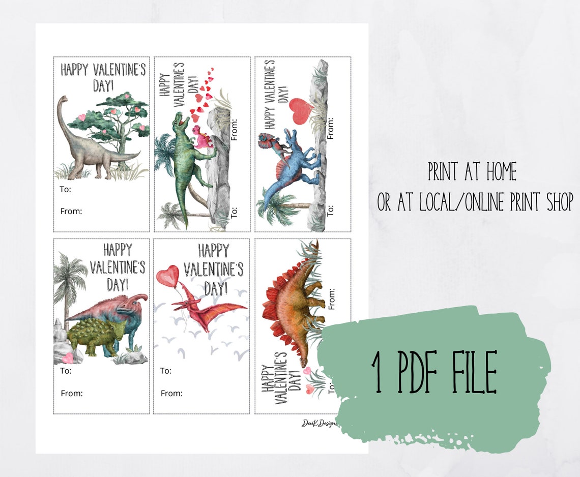 Printable Dinosaur Kid's Valentines Day Cards Toddler - Etsy