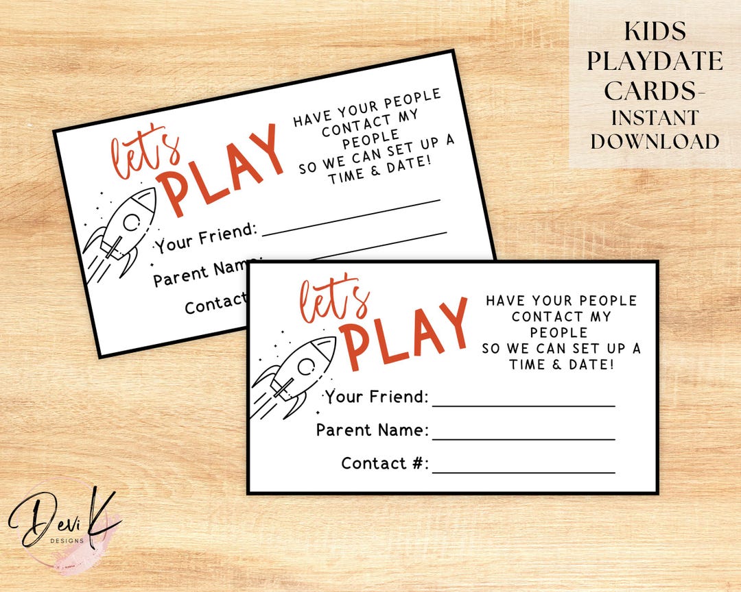 Playdate Cards, Toddler Playdate Cards, Kids Play Date Cards, Keep in ...