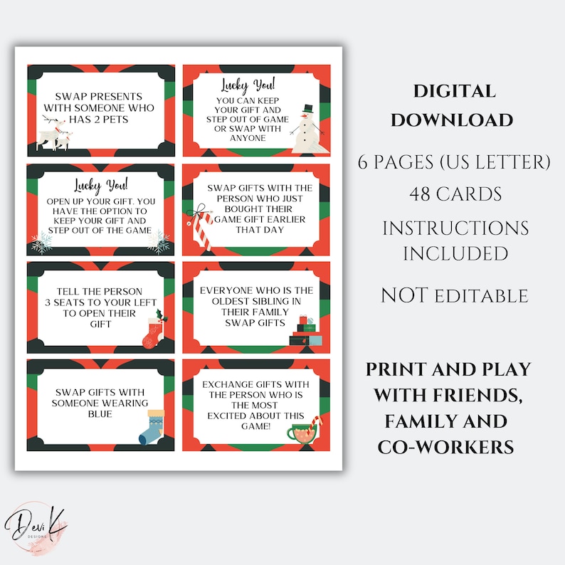 Christmas Gift Exchange Game Printable, White Elephant Party Game, Gift ...
