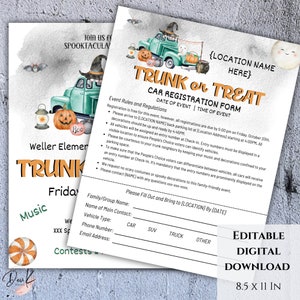 Editable TRUNK or TREAT Flyer & Registration Form Bundle Template, PTA ...