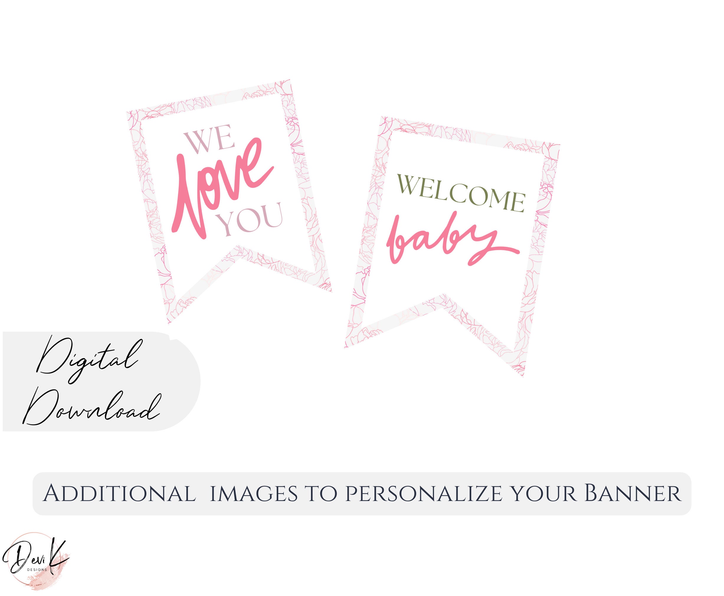 Welcome Home Baby Banner, PRINTABLE Banner, Rose, Pink, Welcome Garland ...