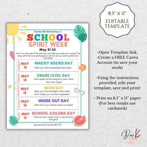 Summer Spirit Week Flyer Template, Editable, Printable, Summer Themed ...