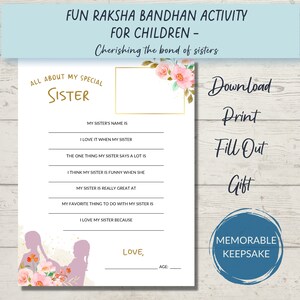 All About My Sister Printable Questionnaire, Raksha Bandhan Activity ...