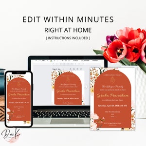 Gruha Pravesham Editable Invitation Template, Griha Pravesh Invitation ...