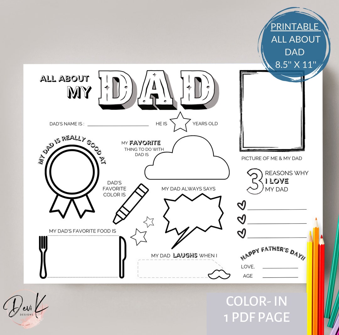 All About My Dad Printable Page for Father's Day, Printable Gift From ...