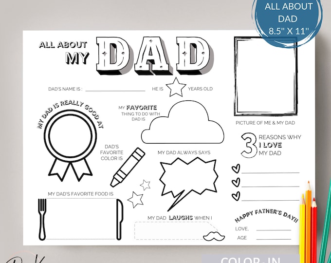 Football Father's Day Printable Coloring Fill in the Blank Page, Gift ...