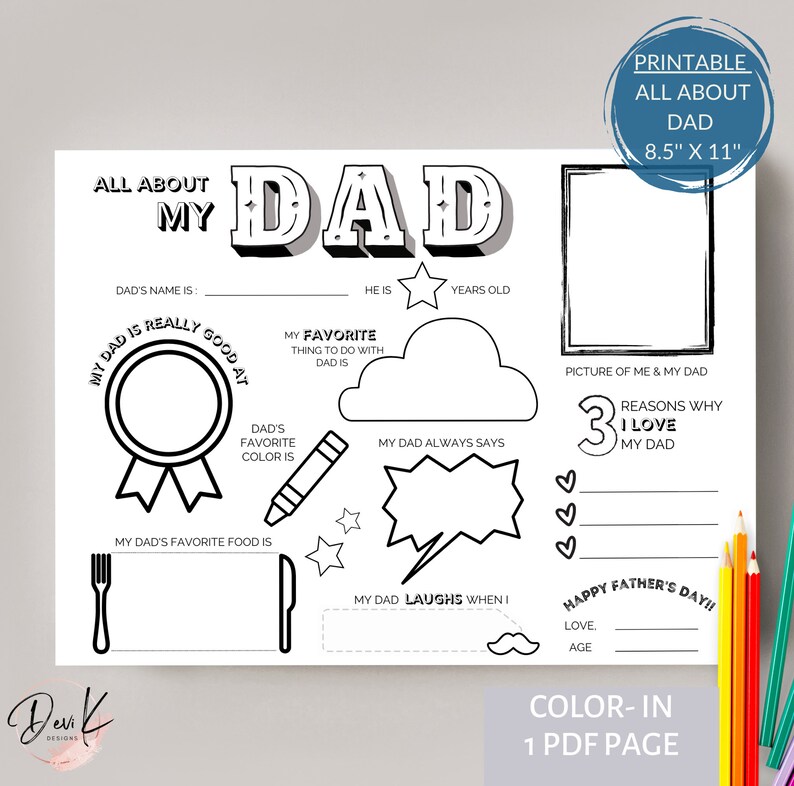 All About My Dad Printable Page for Father's Day - Etsy