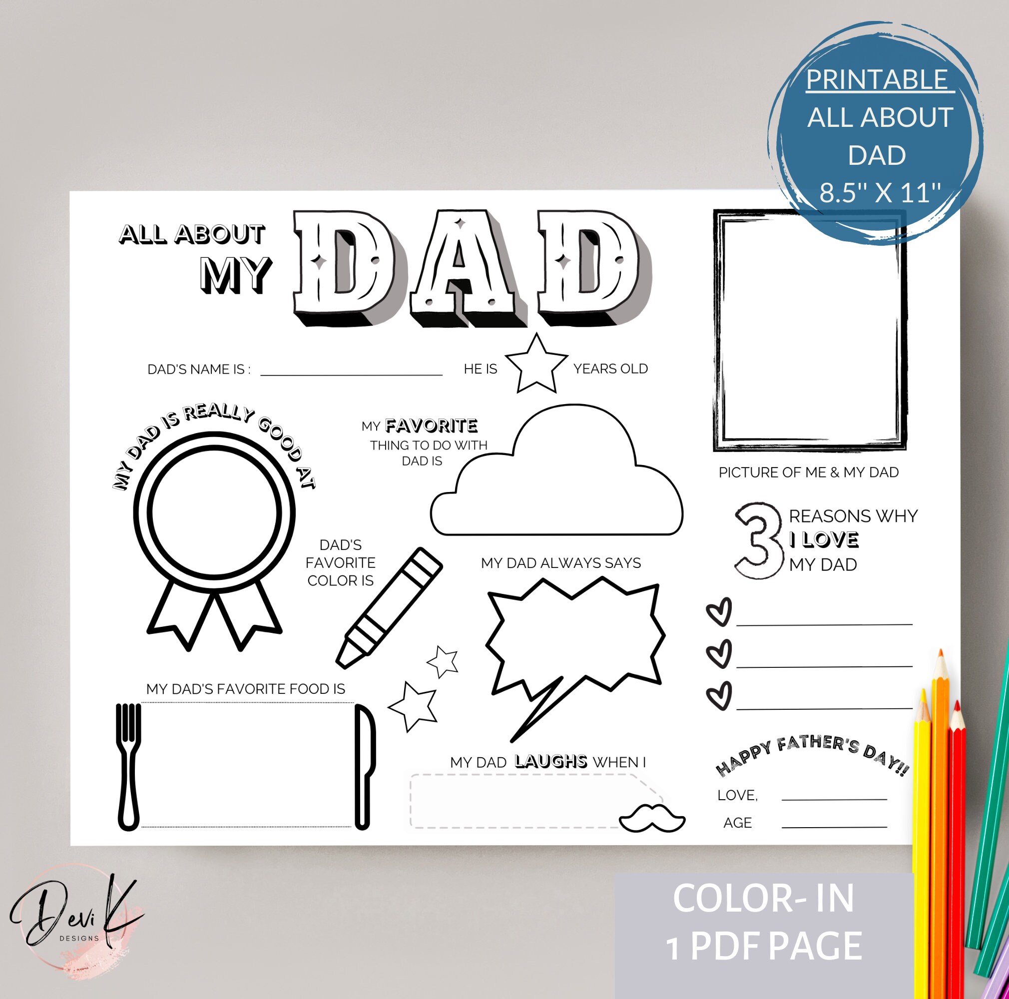 All About My Dad Printable Page for Father's Day - Etsy