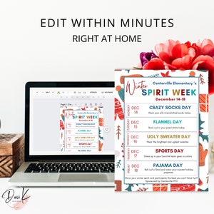Winter Spirit Week Flyer Template, Editable, Printable, Holiday Themed ...