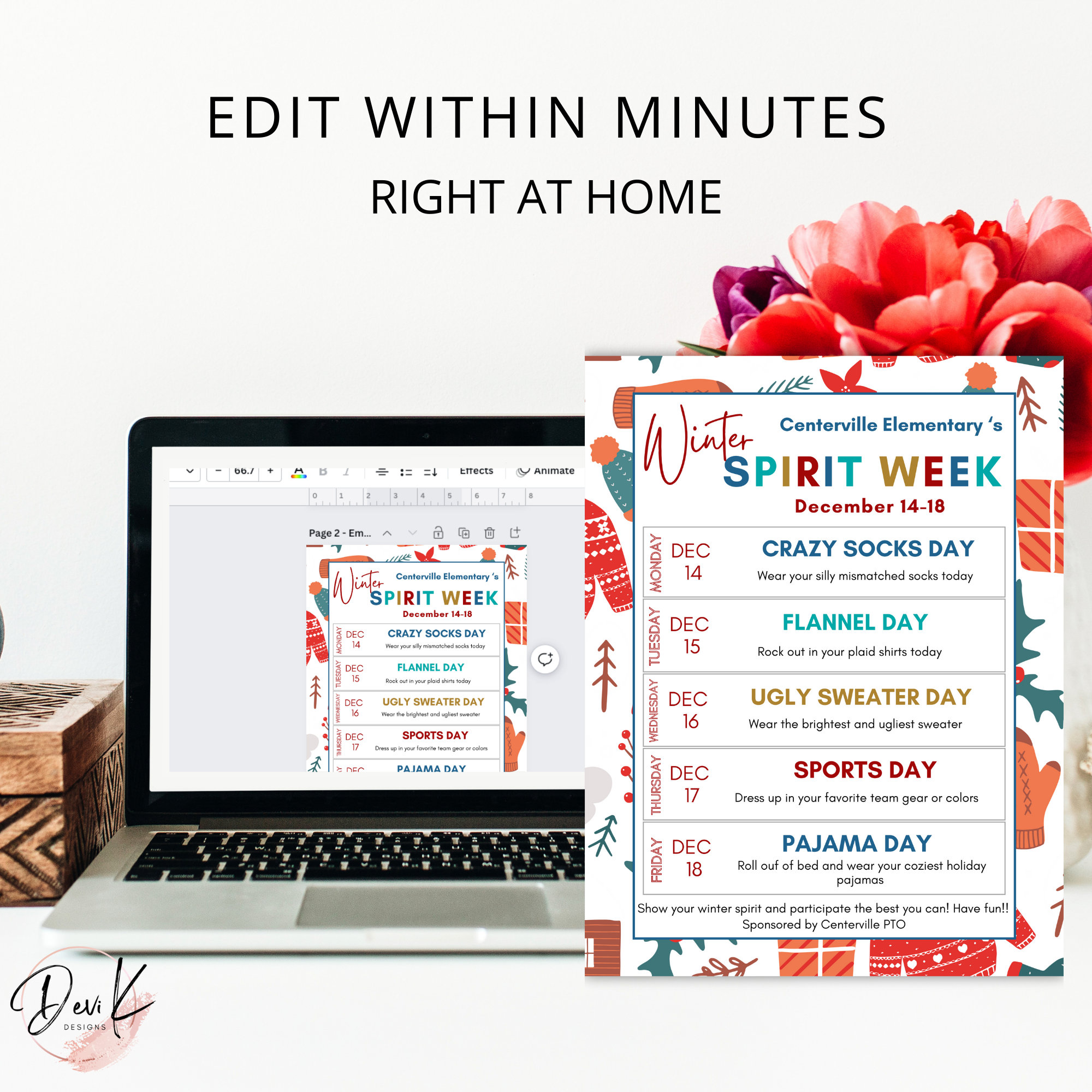 Winter Spirit Week Flyer Template, Editable, Printable, Holiday Themed ...