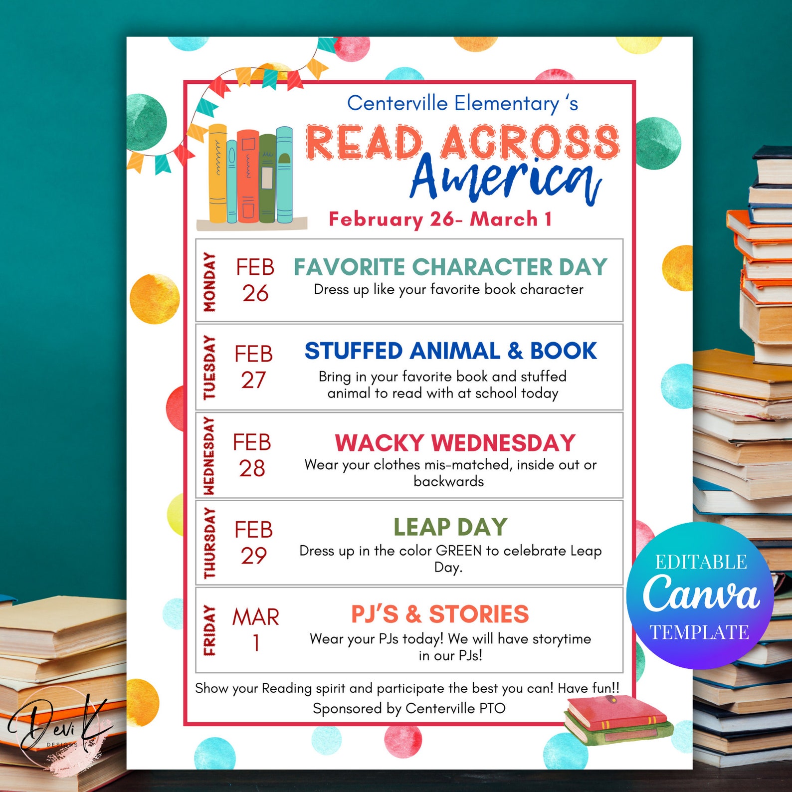 Read Across the US Spirit Week Flyer Template, Editable, Reading Themed ...