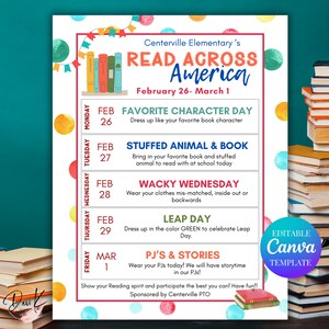 Read Across the US Spirit Week Flyer Template, Editable, Reading Themed ...
