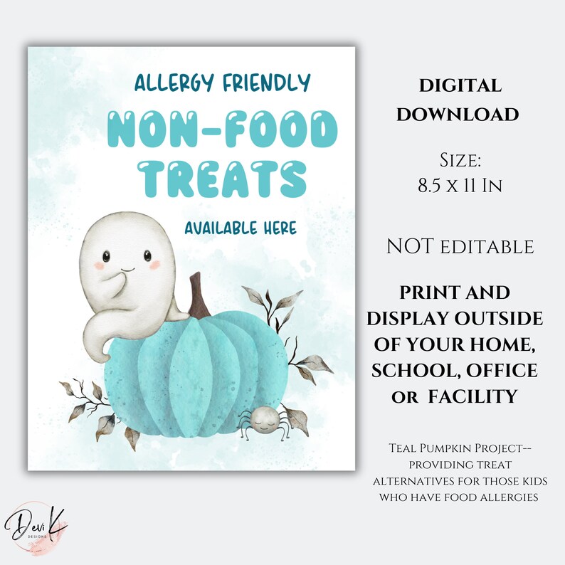 Teal Pumpkin Project Sign, Non-food Treats Printable Sign, Allergy ...