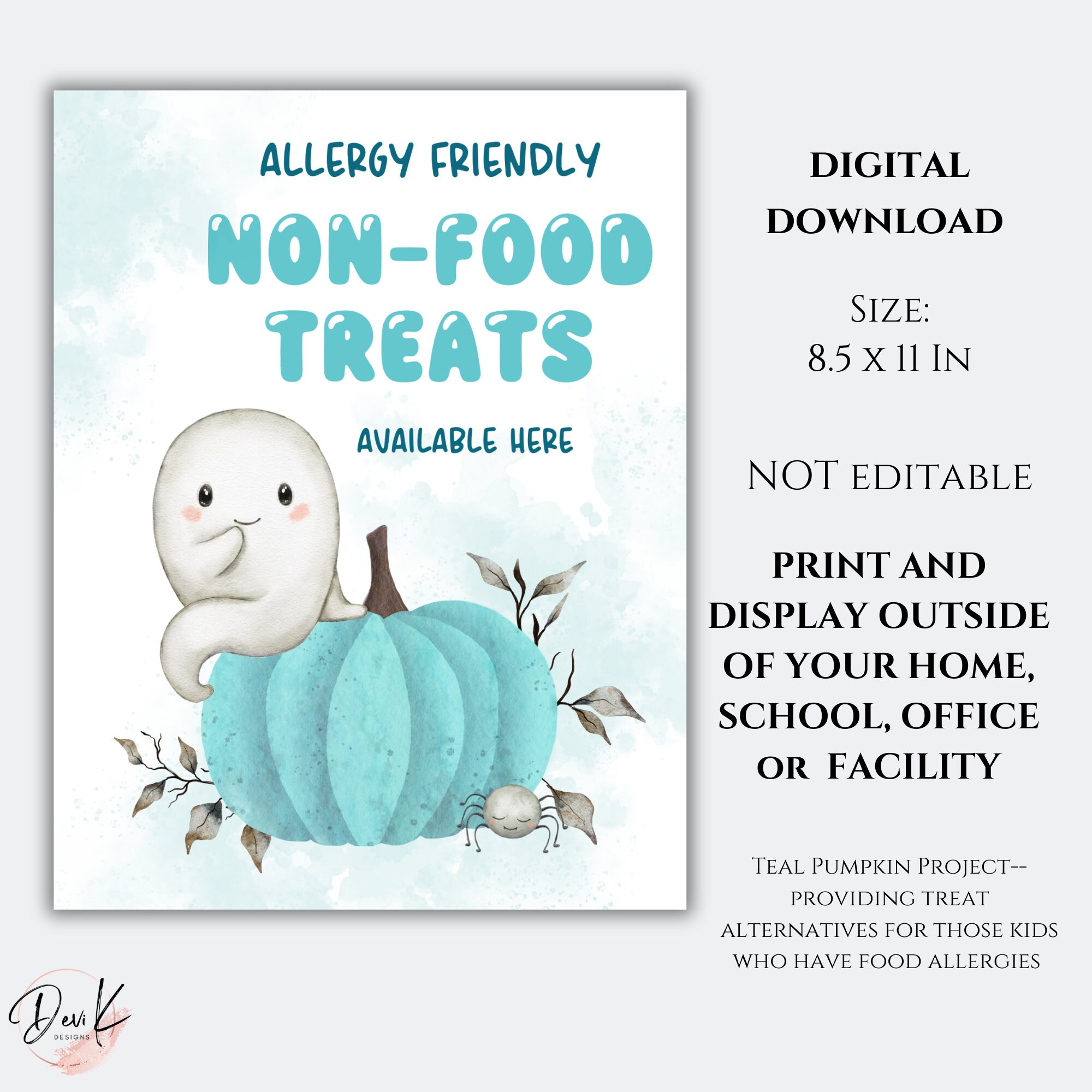 Teal Pumpkin Project Sign, Non-food Treats Printable Sign, Allergy ...