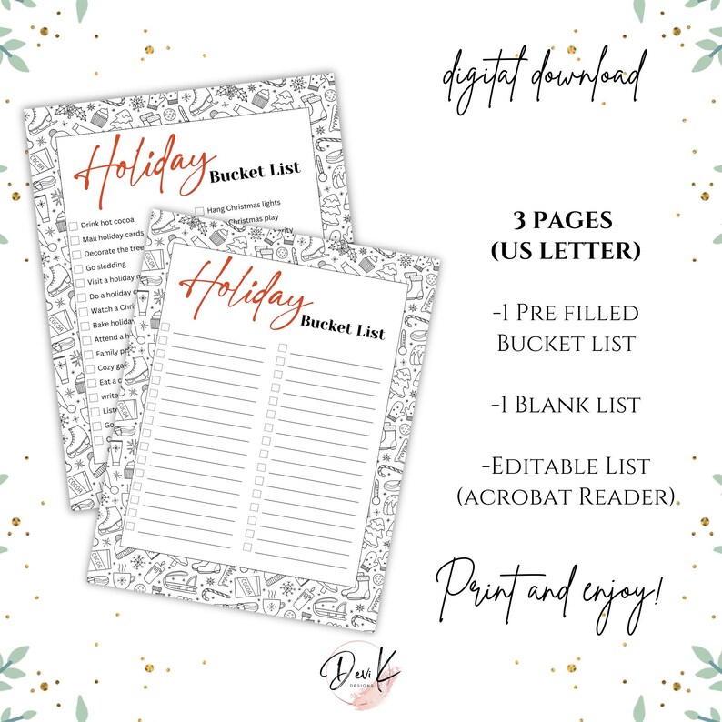 Holiday Bucket List Printable, Christmas Bucket List, Winter Break ...