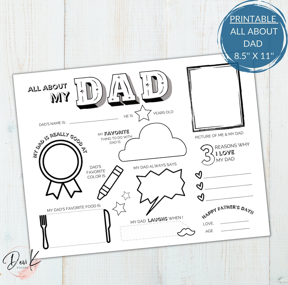 All About My Dad Printable Page for Father's Day - Etsy