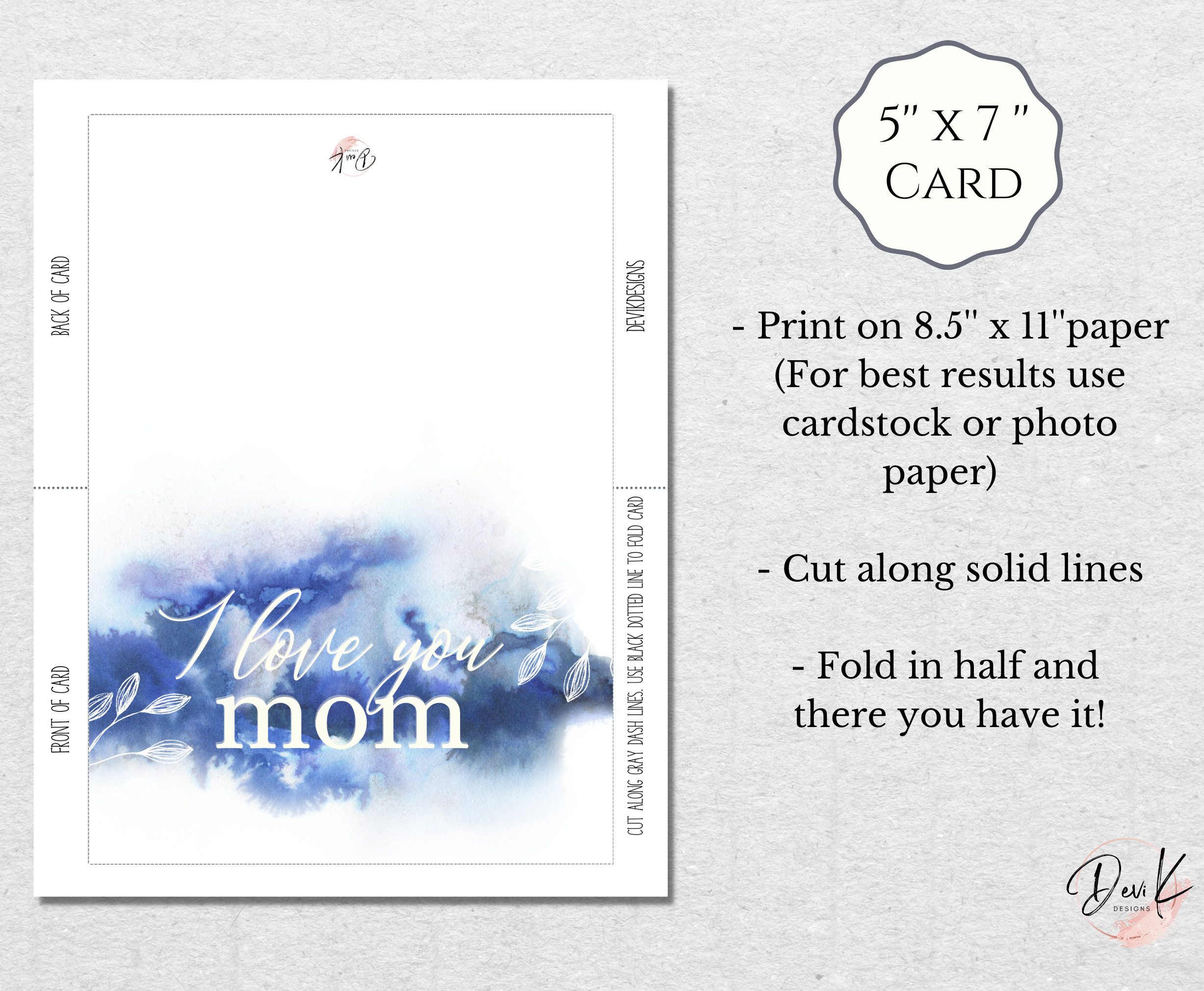 I Love You Mom Printable Card Mother's Day Gift Birthday - Etsy