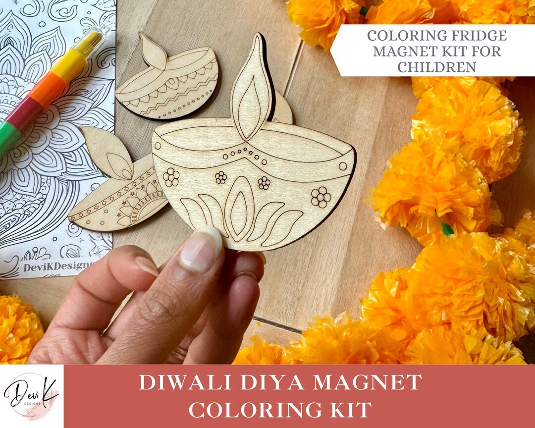 Diwali Magnet Diya Color Kit, Diya Decorating, DIY Kids Crafts, Diwali ...