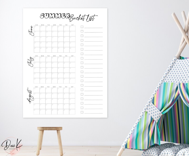 Summer Bucket List Poster, Undated, Minimalist Calendar, Summer Bucket ...
