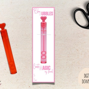 Bubble Valentine Printable, Bubble Wand Holder, Kids Valentines Day ...