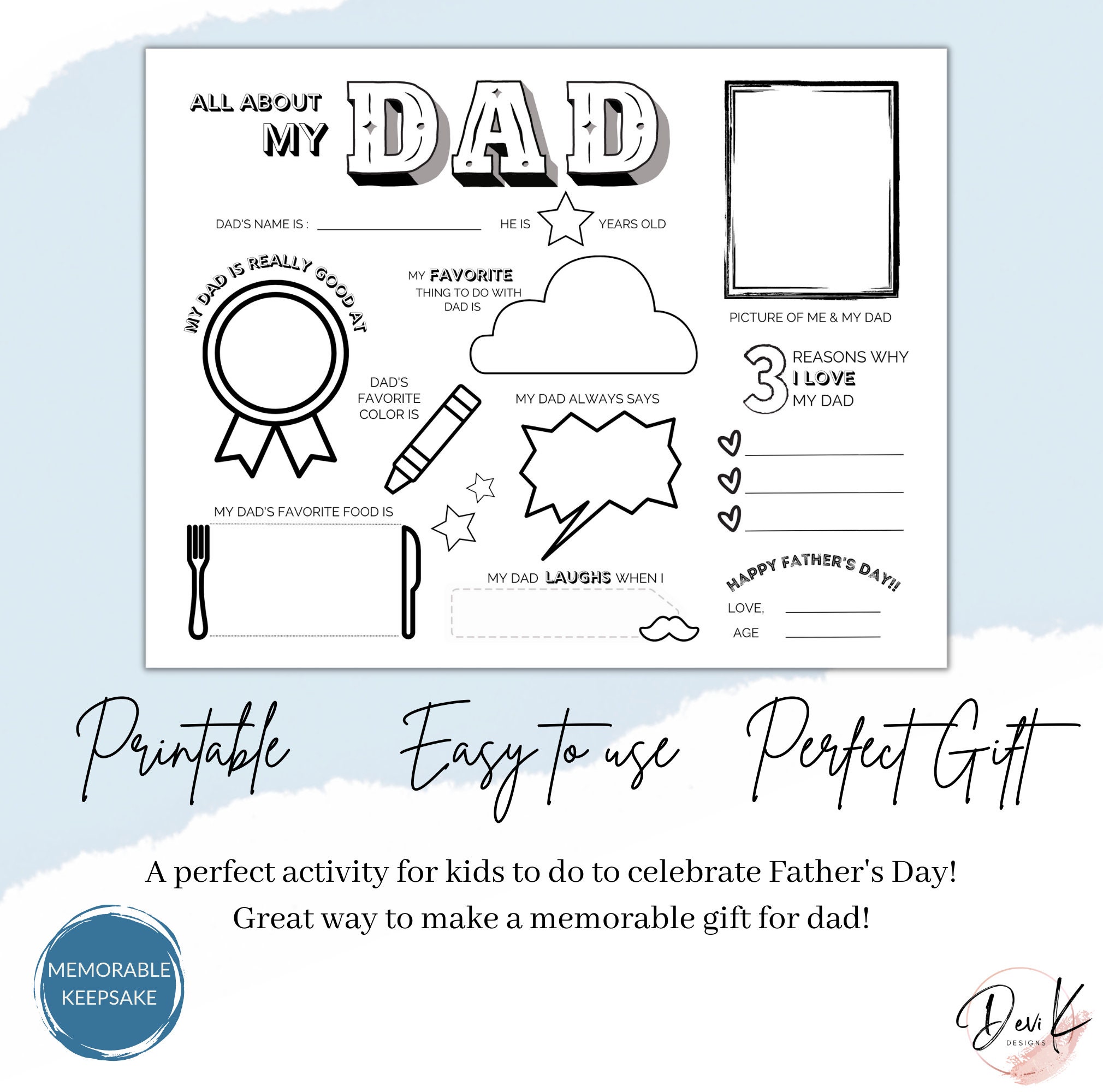 All About My Dad Printable Page for Father's Day - Etsy