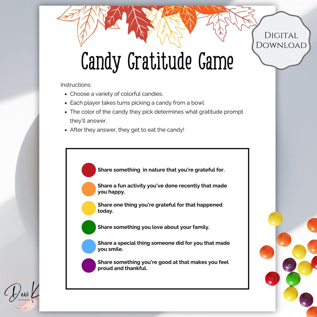 Candy Gratitude Game Printable, Thanksgiving Game for Family ...