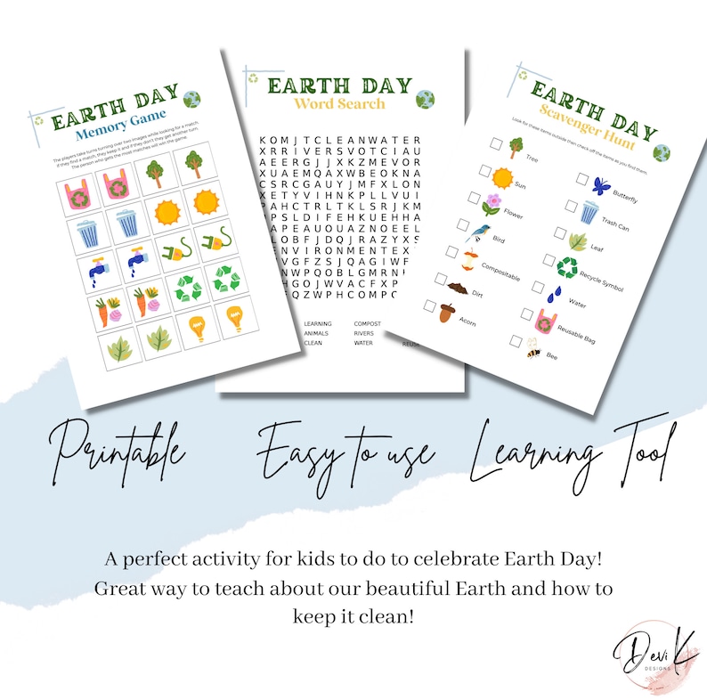 EARTH DAY Printable Kids Activity Bundle Scavenger Hunt Word - Etsy