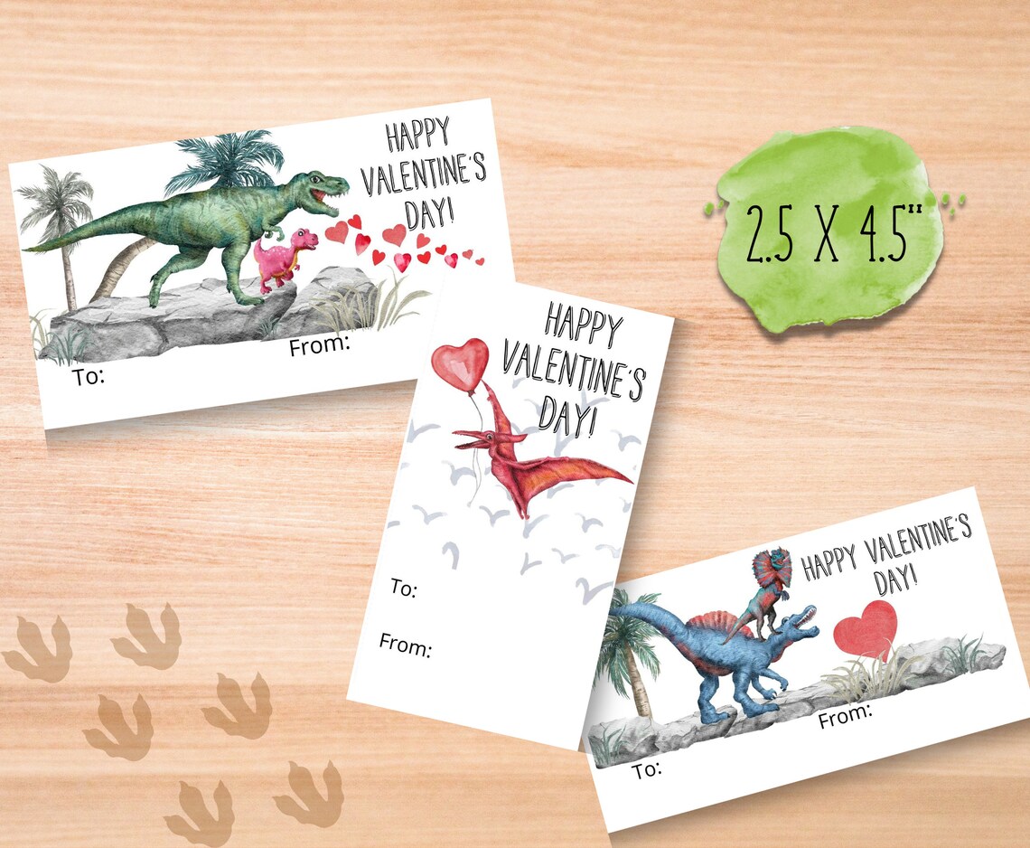 Printable Dinosaur Kid's Valentines Day Cards Toddler - Etsy