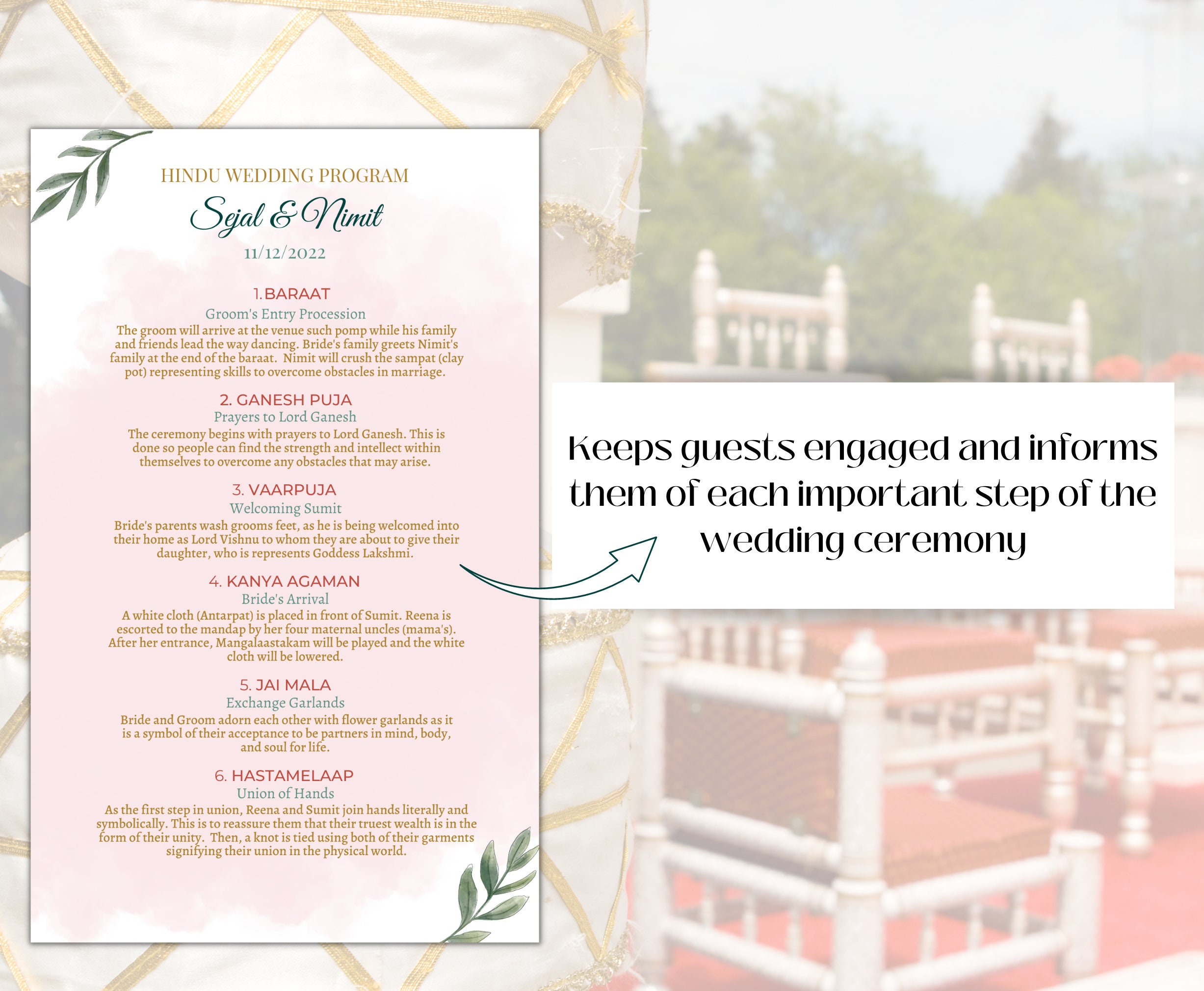 Editable Hindu Wedding Ceremony Program Template Indian - Etsy